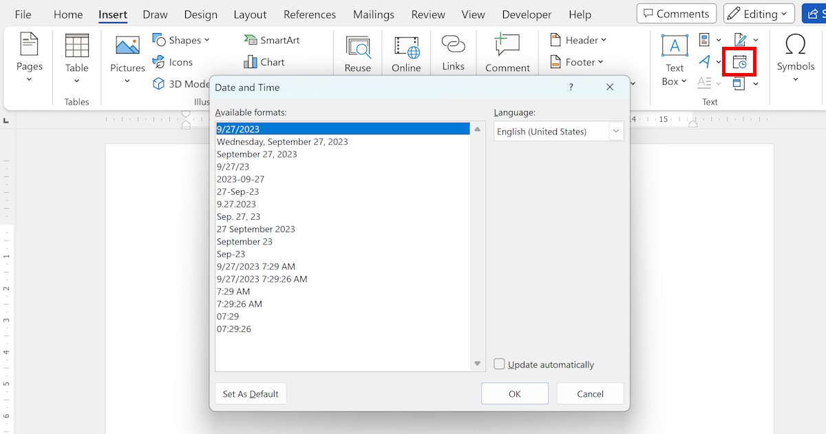 Date And Tiem Wont Insert Into Word Document Sale Online